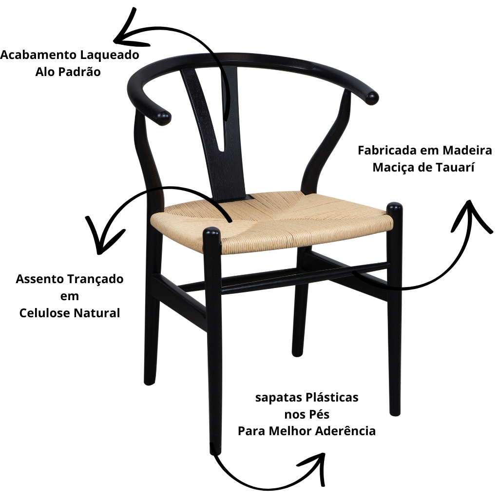 Cadeira Wishbone Palha Natural Preto - Gamma Móveis